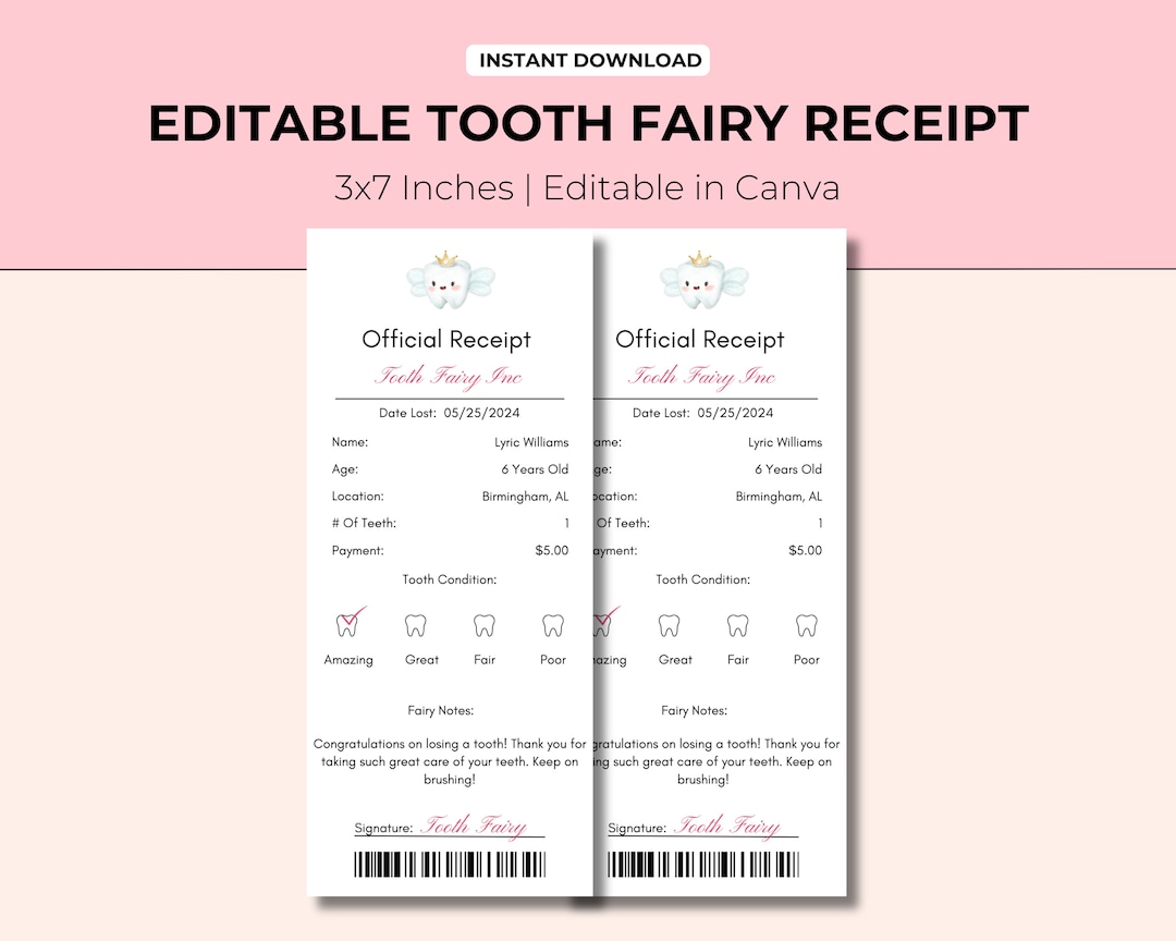 Tooth Fairy Receipts | Editable Tooth Fairy Letter | First Lost Tooth ...