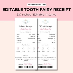 Tooth Fairy Receipts | Editable Tooth Fairy Letter | First Lost Tooth ...