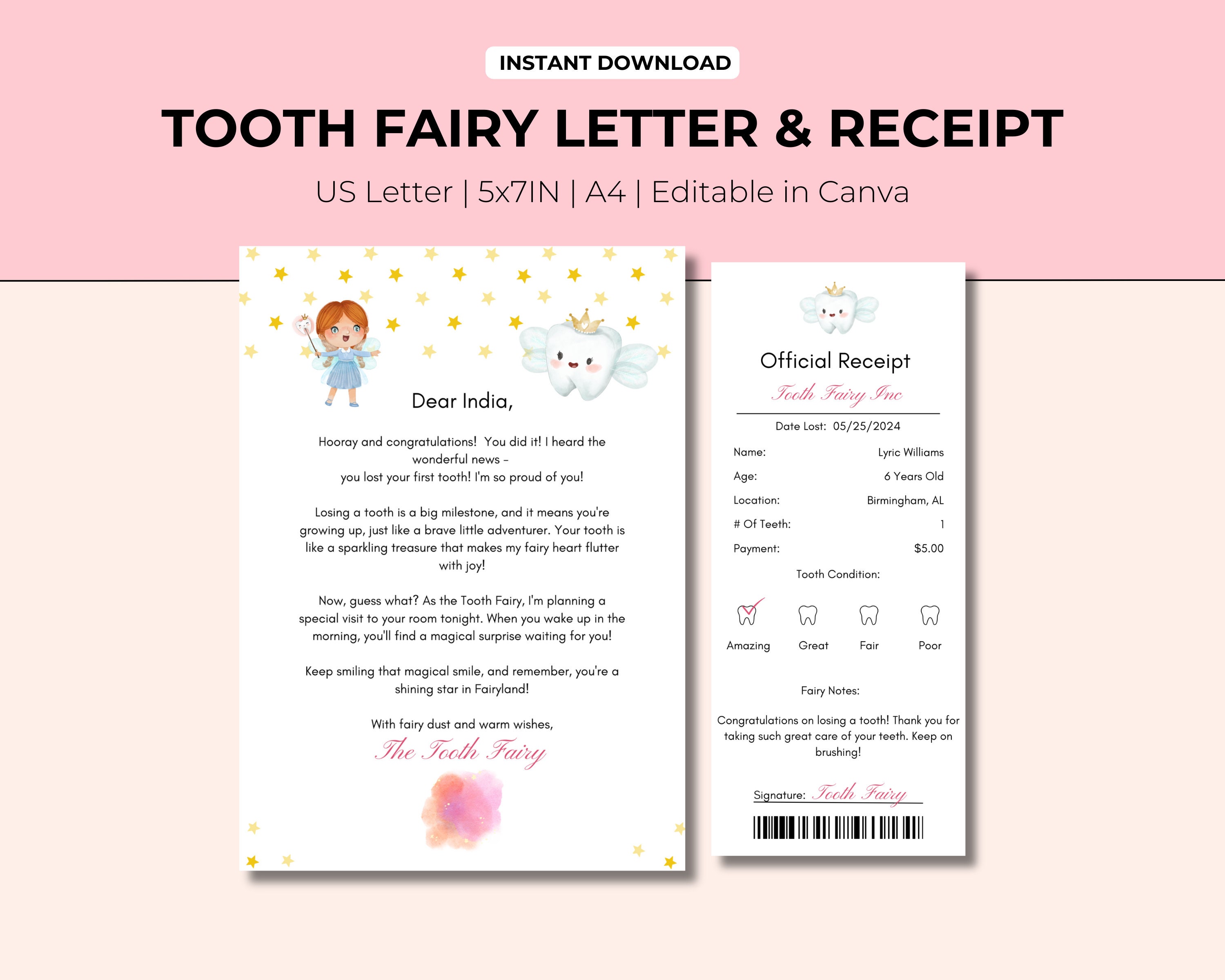 Editable Tooth Fairy Letter Tooth Fairy Receipts Tooth Fairy Letter ...