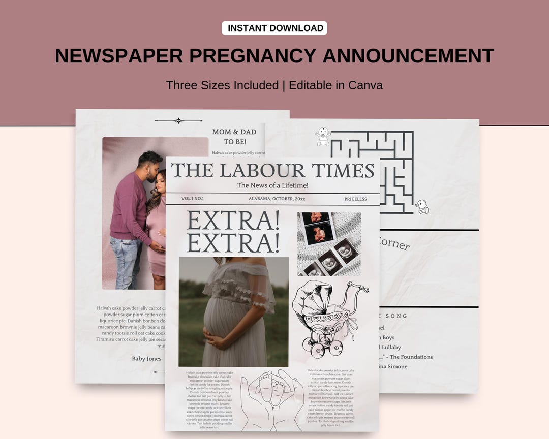Newspaper Pregnancy Announcement Template: Custom Baby Arrival Sign ...