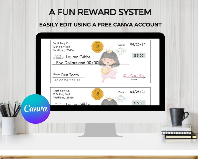 Editable Tooth Fairy Check | Money Voucher, Lost Tooth Note (digital ...