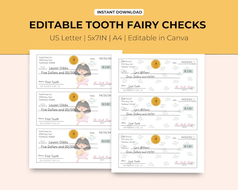 Tooth Fairy Check | Tooth Fairy Money Printable | Tooth Fairy Voucher ...