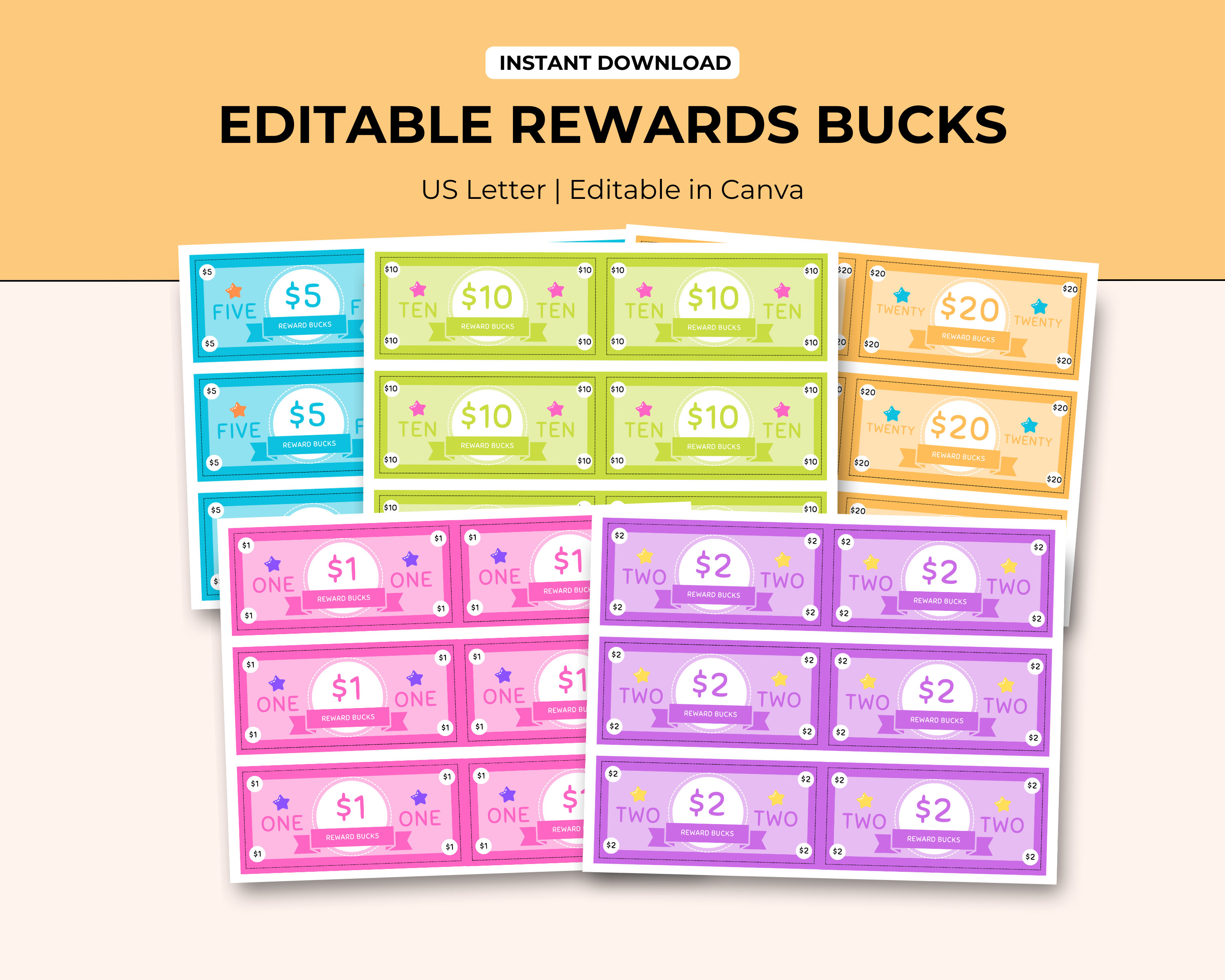 Editable Reward Bucks | Printable Play Money | Chore Bucks | Kids ...