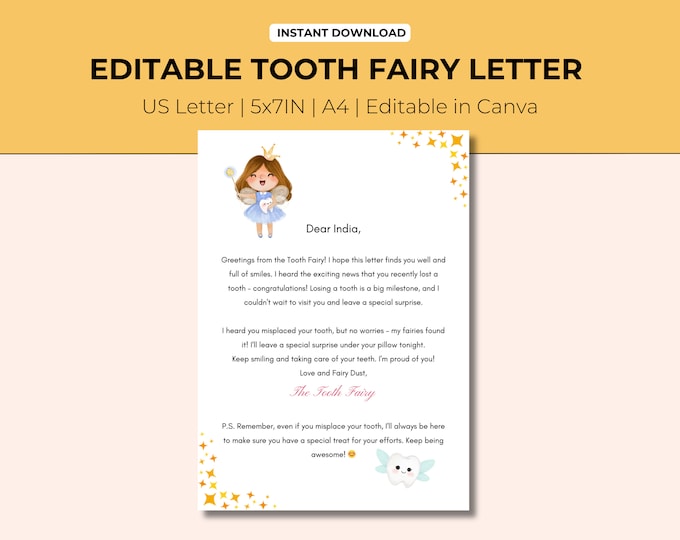 Customizable Letter From the Tooth Fairy Misplaced Tooth No Money ...