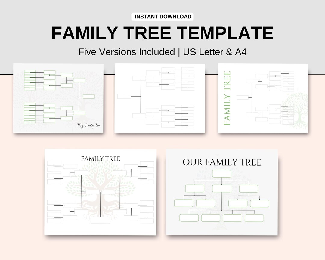 Editable Family Tree Chart: 5-6 Generation Genealogy (digital Download ...