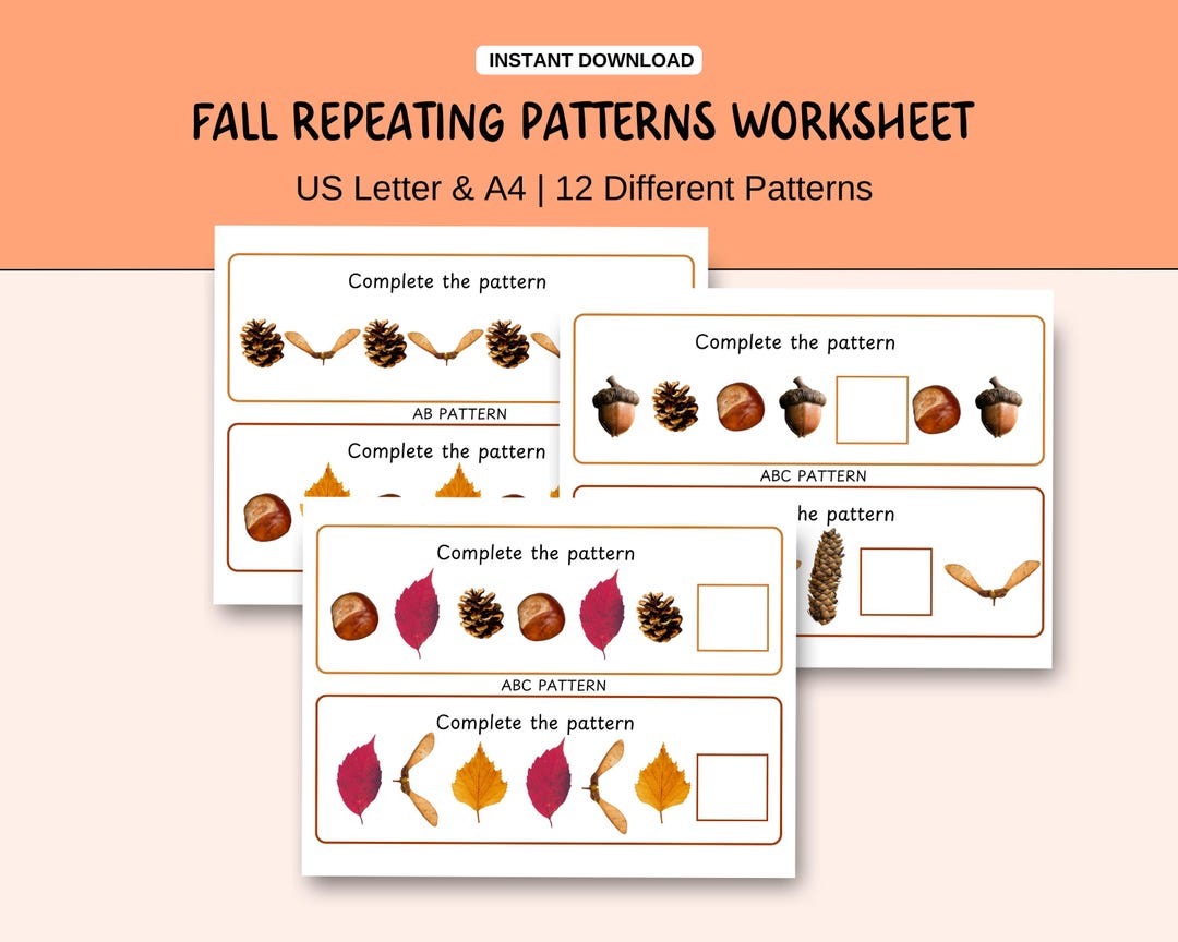 Fall Pattern Worksheets: Kids Learning Activities (digital Download) - Etsy