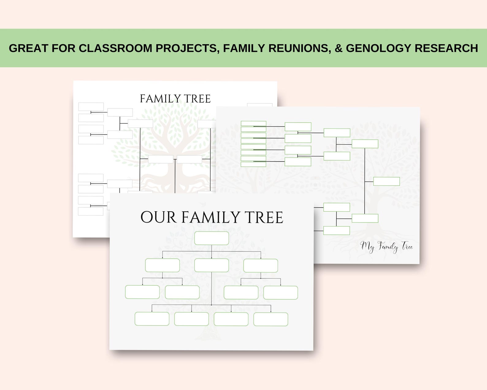 Editable Family Tree Chart: 5-6 Generation Genealogy (digital Download ...