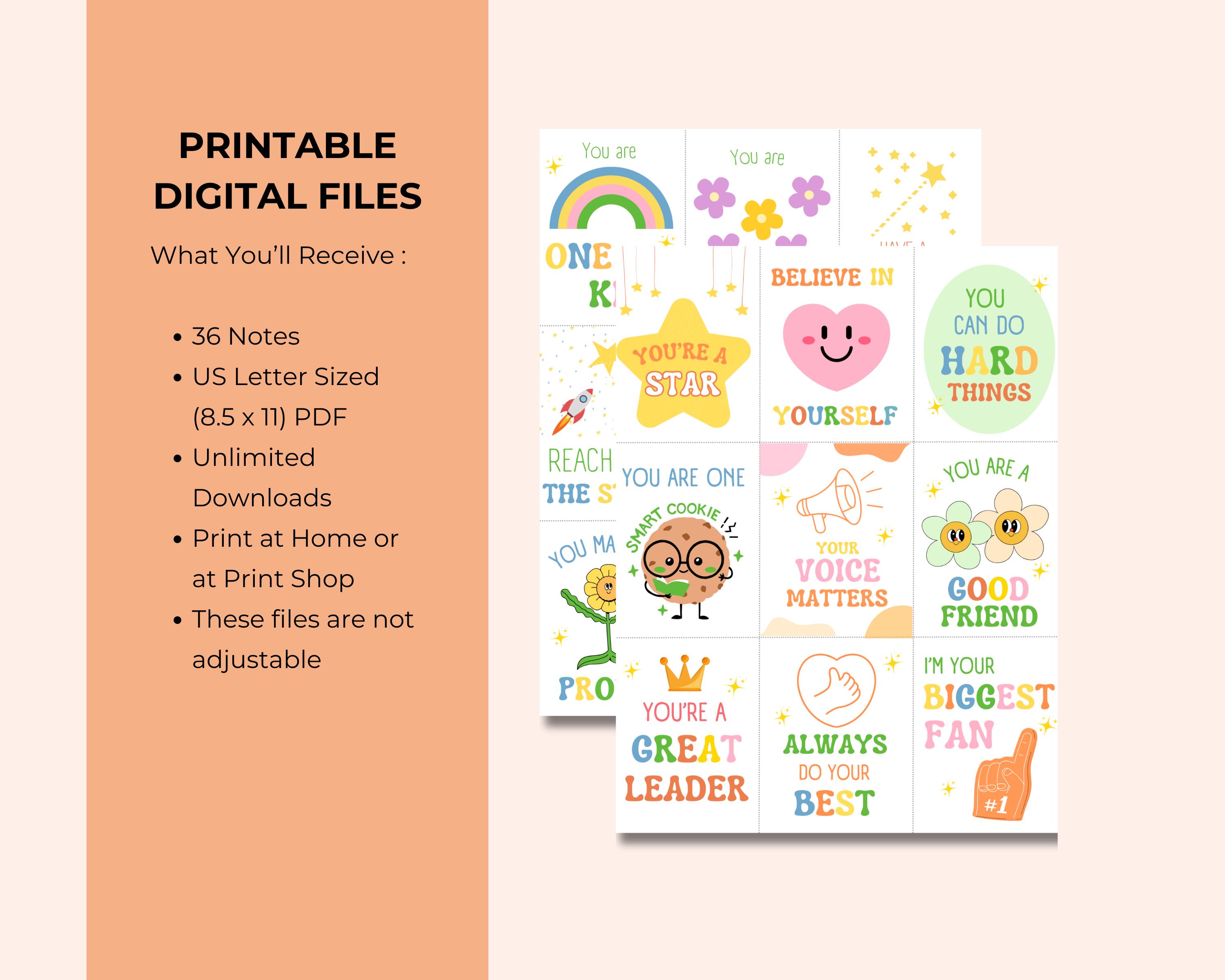 Lunchbox Notes for Kids, Printable Lunchbox Notes, Positive Notes ...