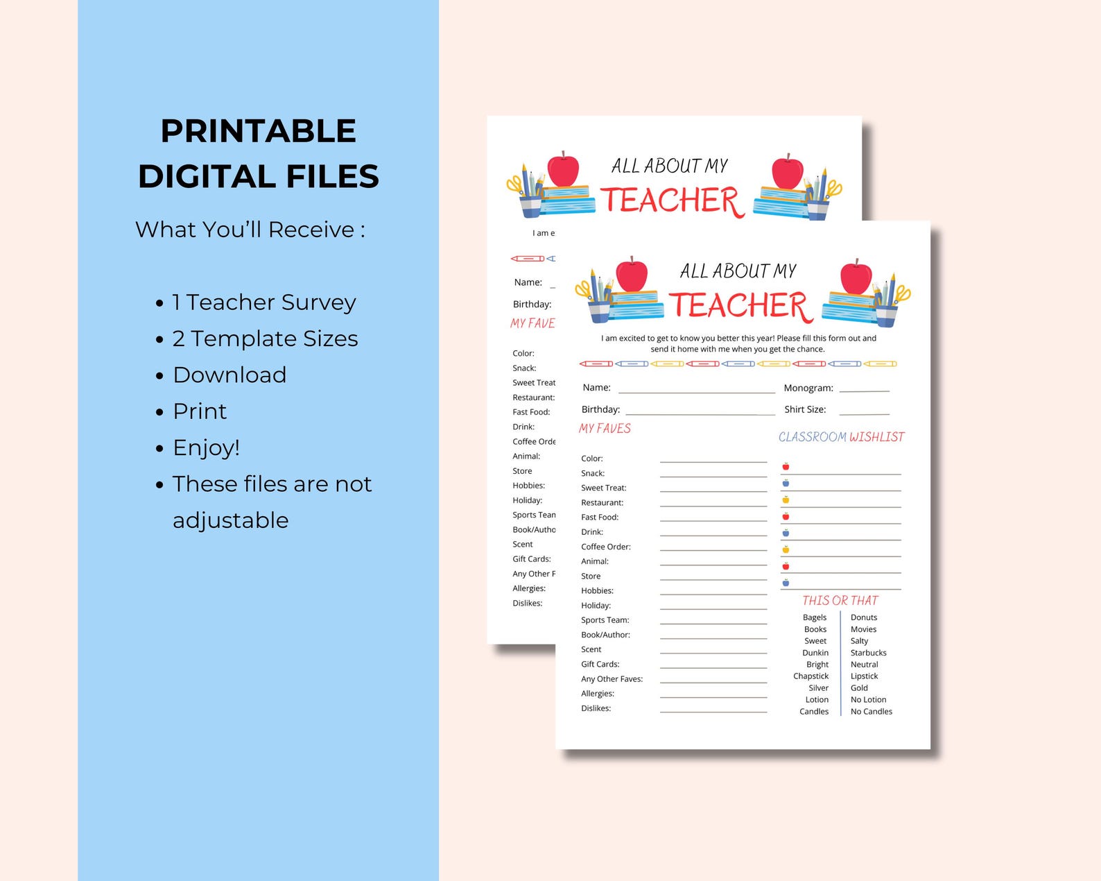 Teacher Favorites Survey, Back to School Questionnaire (digital ...
