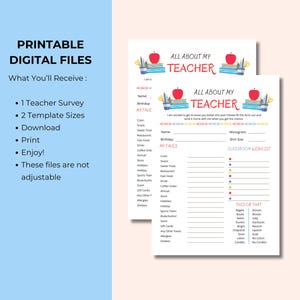 Teacher Favorites Survey, Back to School Questionnaire (digital ...