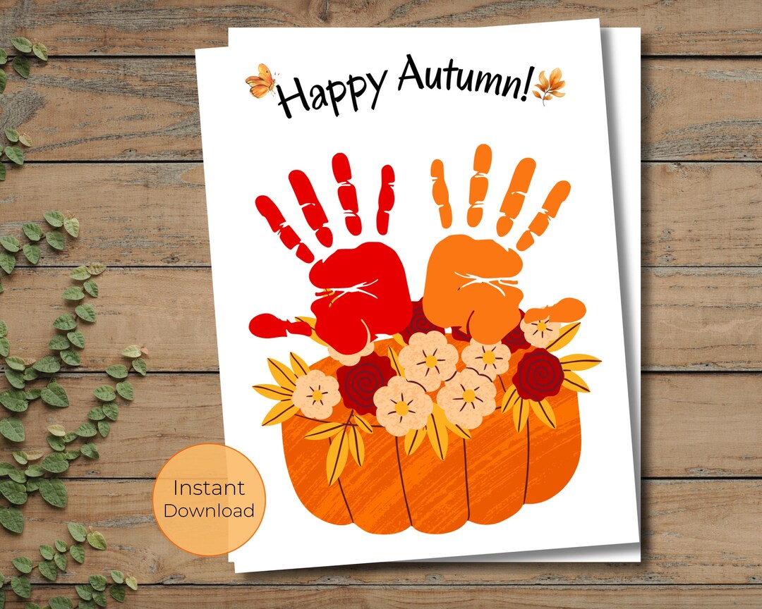 Happy Autumn Handprint Craft, Autumn Activity, Pumpkin Handprint Art ...