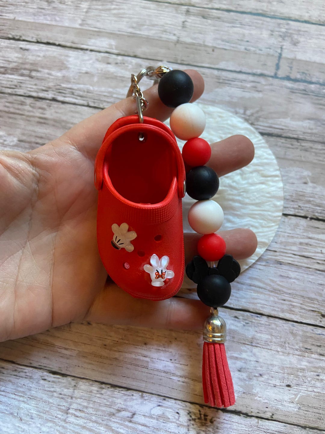 Red Mini Croc With Mouse Ear& Gloves Charms. Beach/bogg Bag Charm, Clip ...
