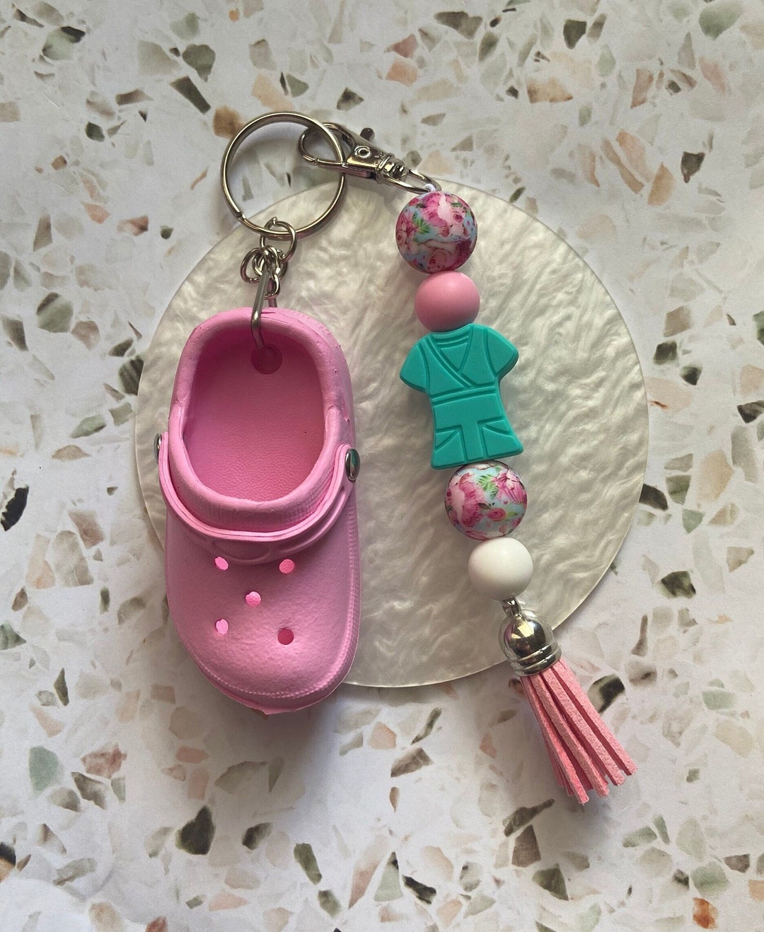 Mini Croc Keychain in Pink With Scrub Top Focal Bead and Matching ...