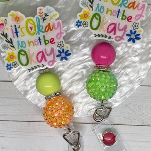 It's Okay to Not Be Okay Beaded Badge Reel, Mental Health ID Holder ...