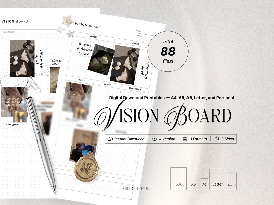2025 Vision Board Planner Templates Minimal Aesthetic Organizer Inserts ...