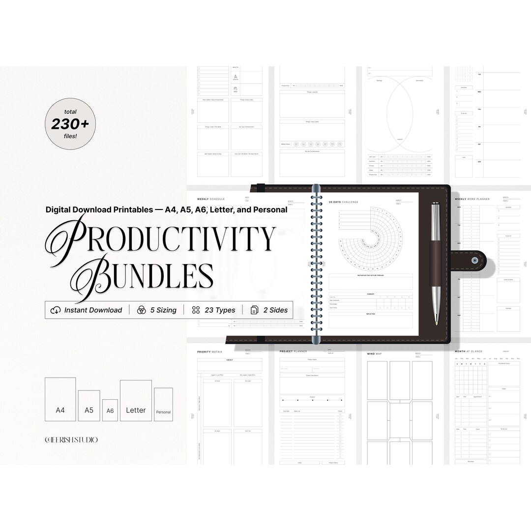 2025 Productivity Bundle Printable Planner Minimal Aesthetic Monthly ...