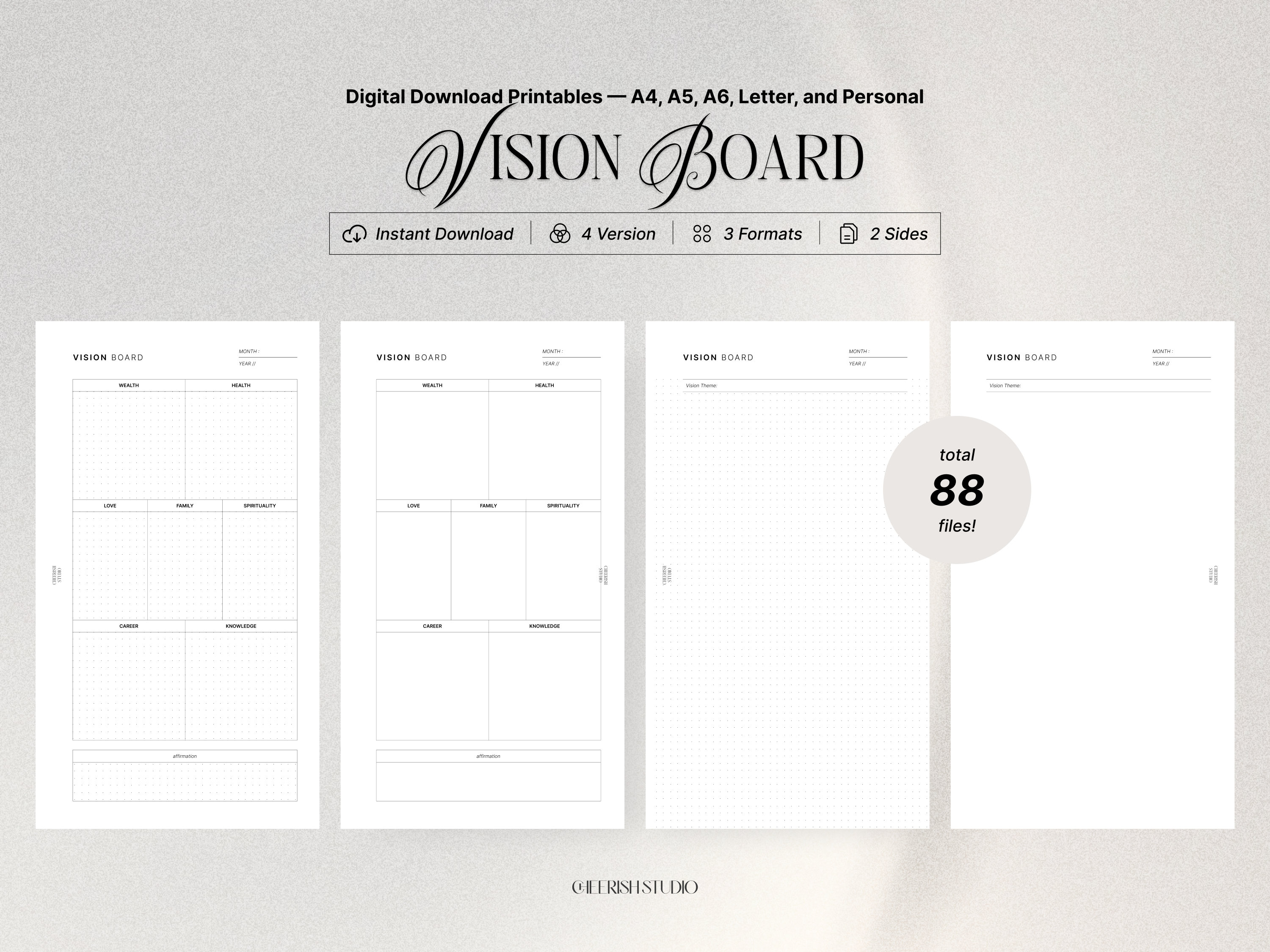 2025 Vision Board Planner Templates Minimal Aesthetic Organizer Inserts ...