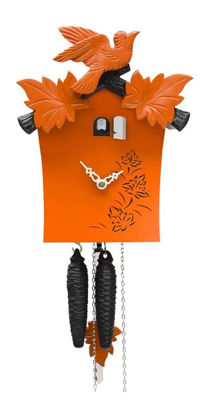 Exquisite Orange Cuckoo Clock With Hand Carved Bird, Handcrafted Solid ...