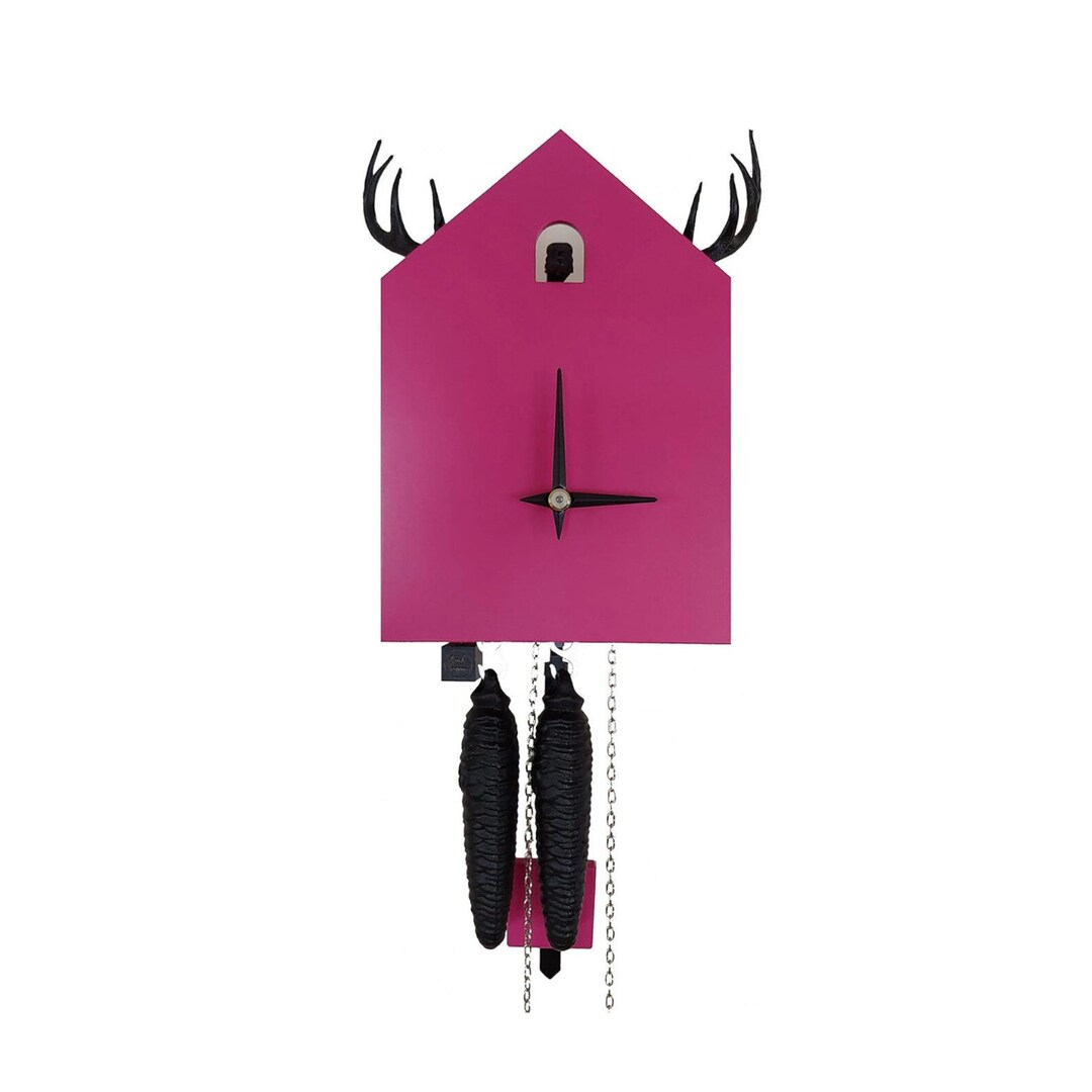Modern Pink Cuckoo Clock With Antlers, Handmade Artistic Pink Cuckoo ...