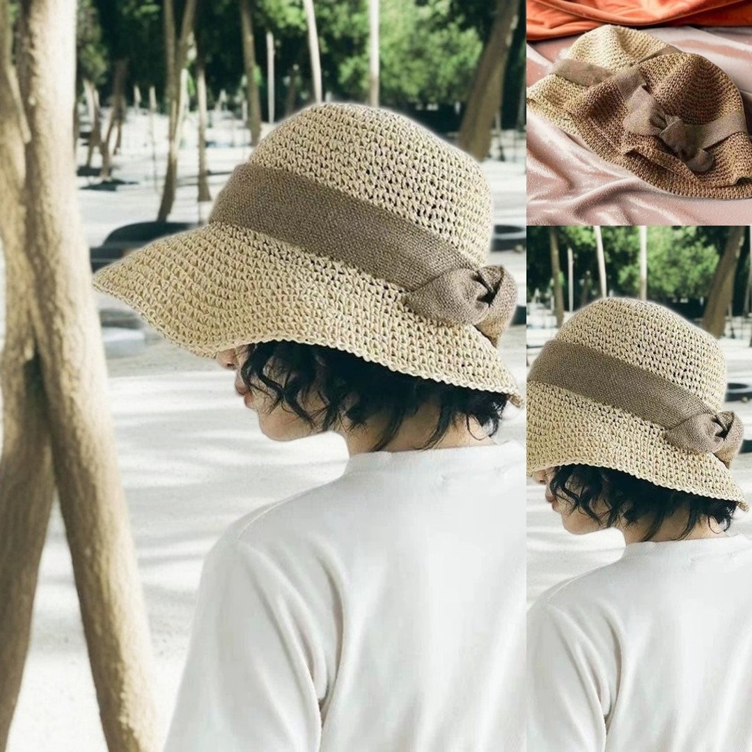 Women's Straw Hat Sun Hat Bow Hat Straw Hat Beach Accessories Bucket ...