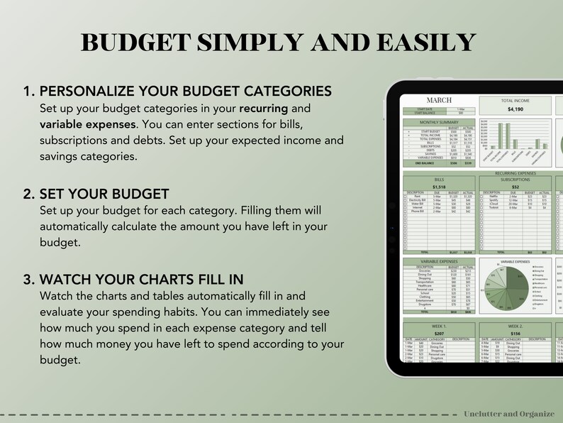 One-tab Simple Monthy Budget Spreadsheet, Monthly and Weekly Budget ...