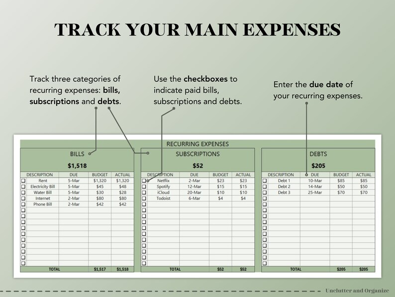 One-tab Simple Monthy Budget Spreadsheet, Monthly and Weekly Budget ...