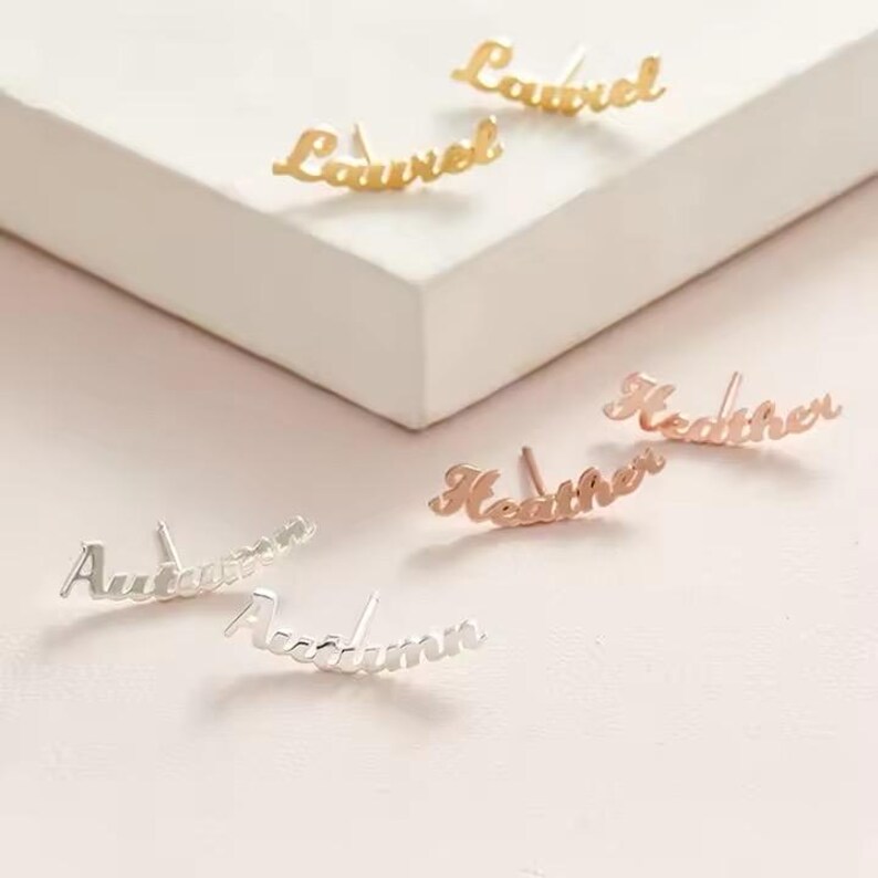 Stainless Steel 14k Personalised Custom Name Earrings Jewelry in Gold ...