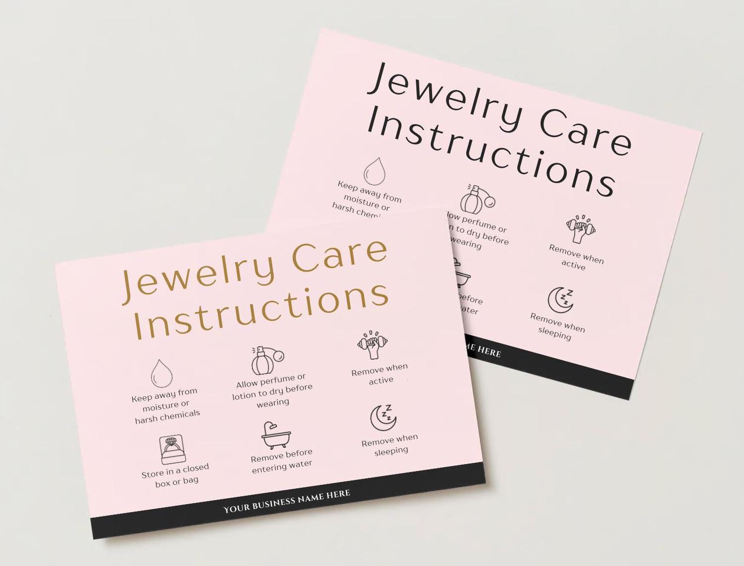Jewelry Care Instructions Template - Digital Download - Editable Care ...
