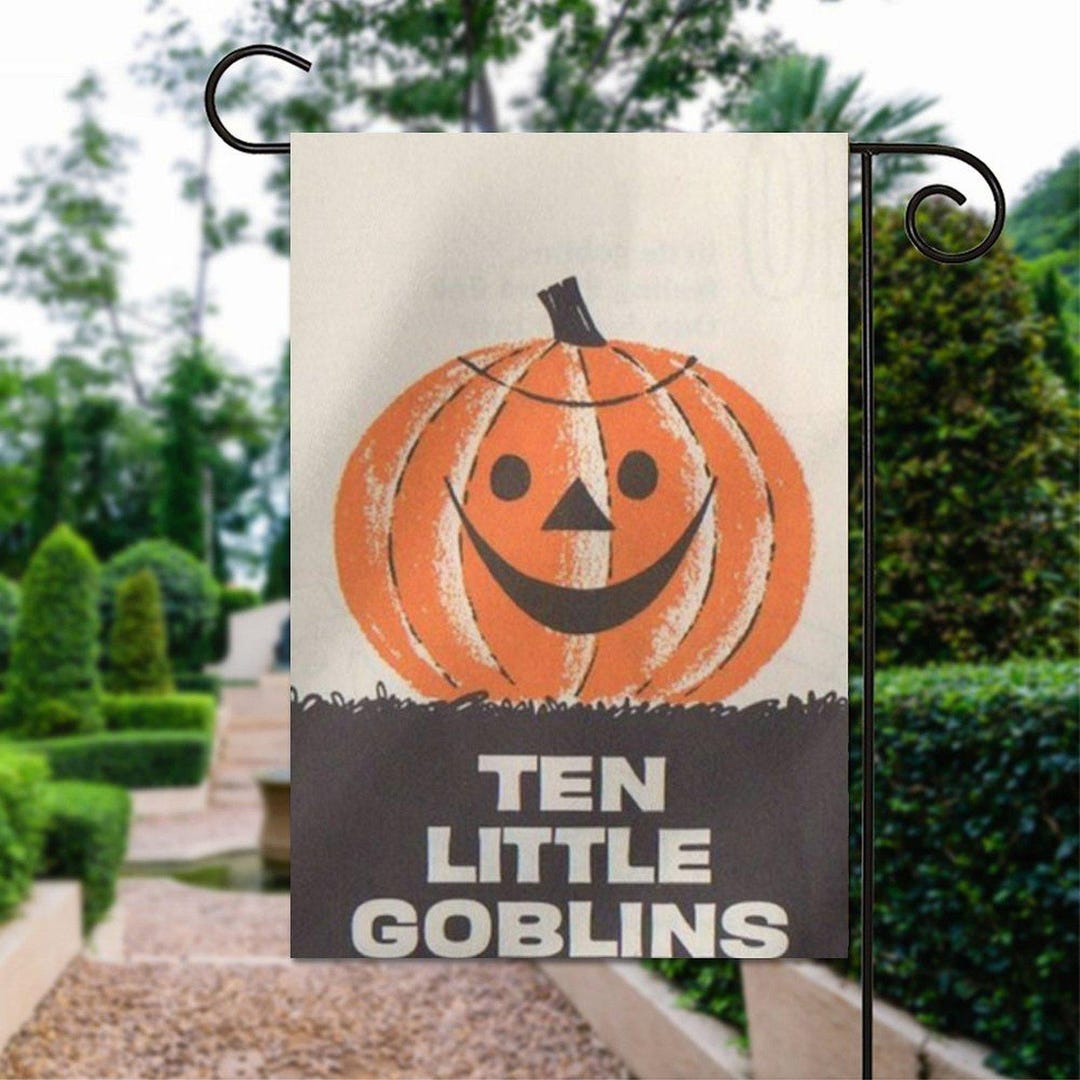 Vintage Halloween Pumpkin Garden Flag Retro 'ten Little Goblins ...