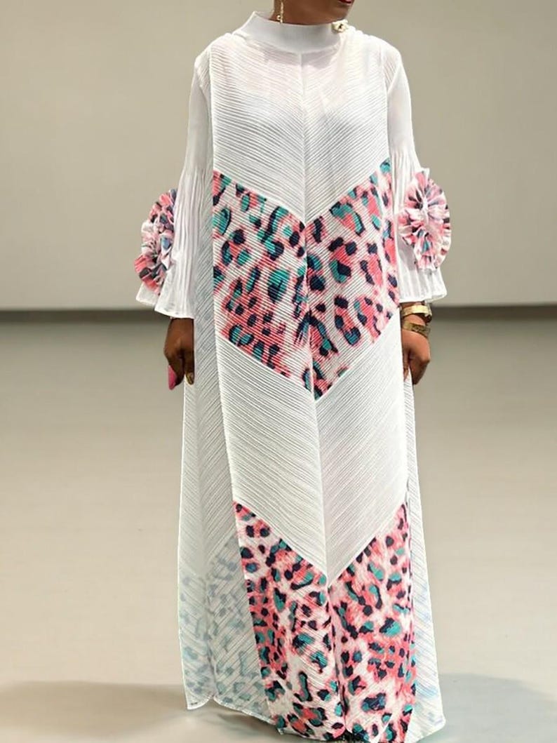 Hand Block Printed Dress Pleated Maxi Long Miyake Dress Long Sleeve ...