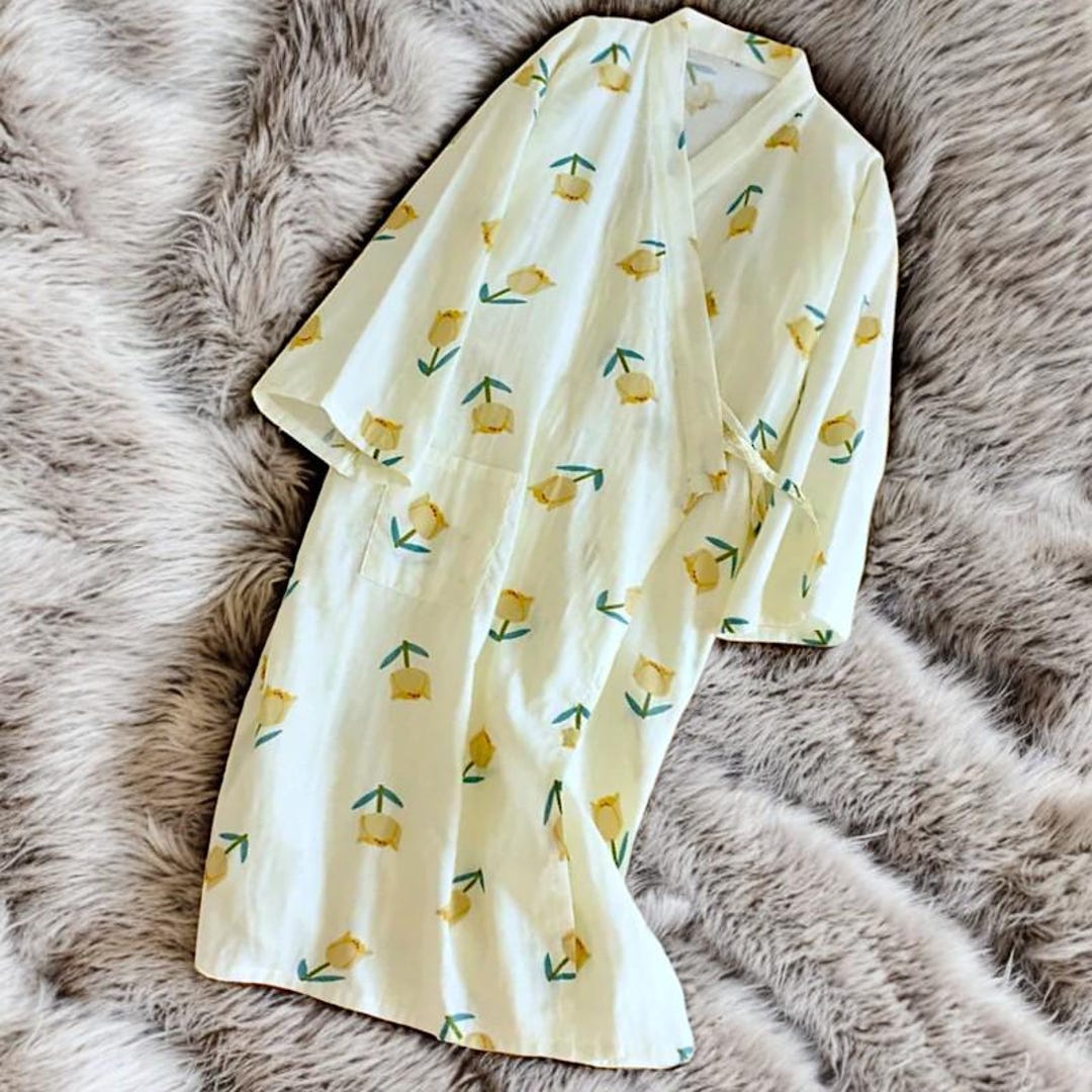 Summer Japanese Kimono Cotton Gauze Pajamas Ladies Spa Nightgown Women ...