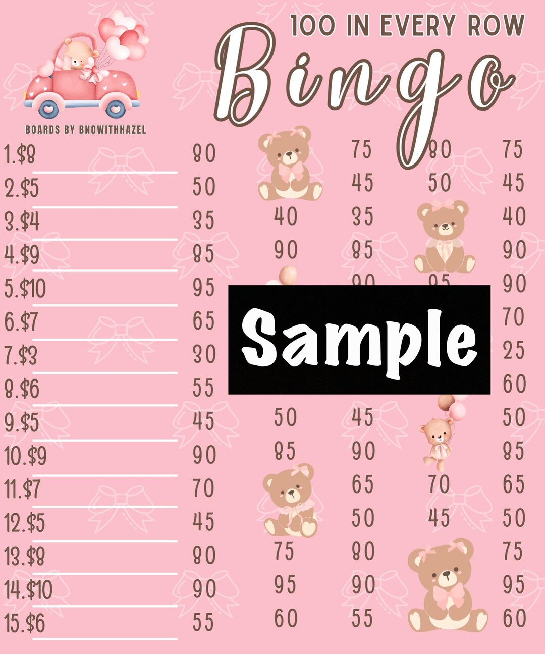 100 Teddy Bear Bingo Board - Etsy