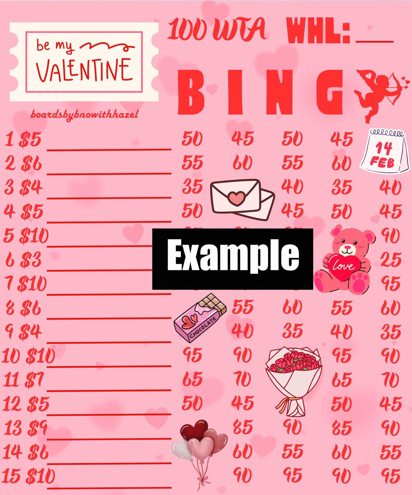 100 WTA Valentine’s Day Bingo Board - Etsy