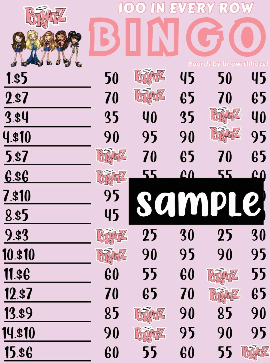 100 Wta Bratz Bingo Board Etsy
