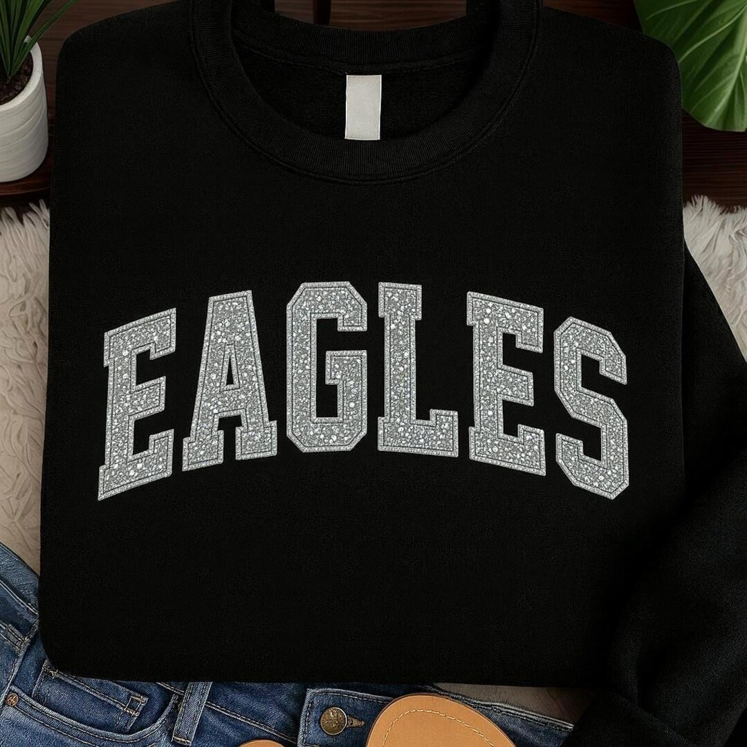 Sports Team Embroidery Glitter Letters Sweatshirt, Custom School/mascot ...