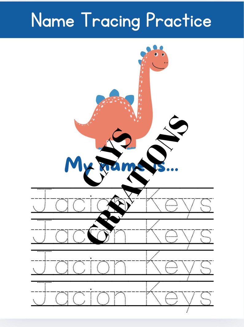 Dinosaur Name Tracing Worksheet - Etsy