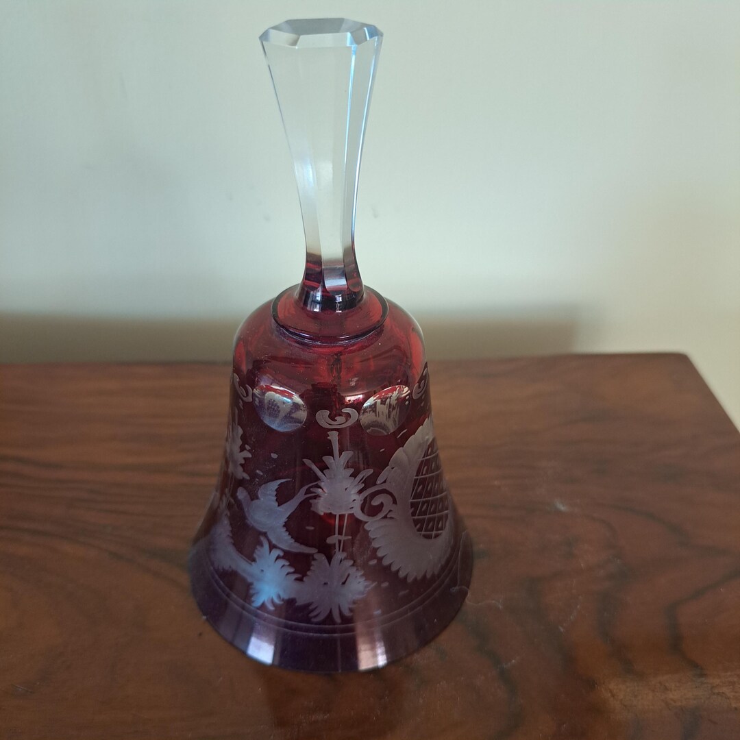Vintage Bohemian Ruby Red Cut Crystal Bell With Floral Etching - Etsy