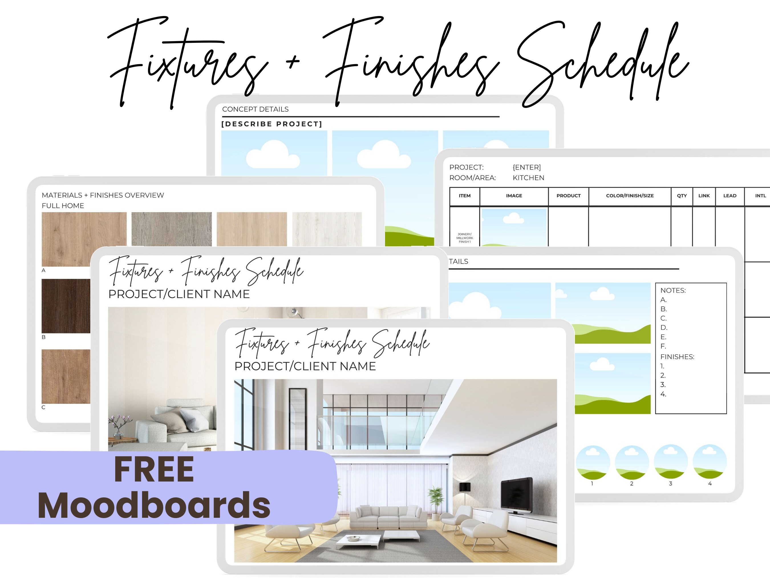 FF&E Schedule Mood Board , Interior Design Furniture, Fixtures and ...