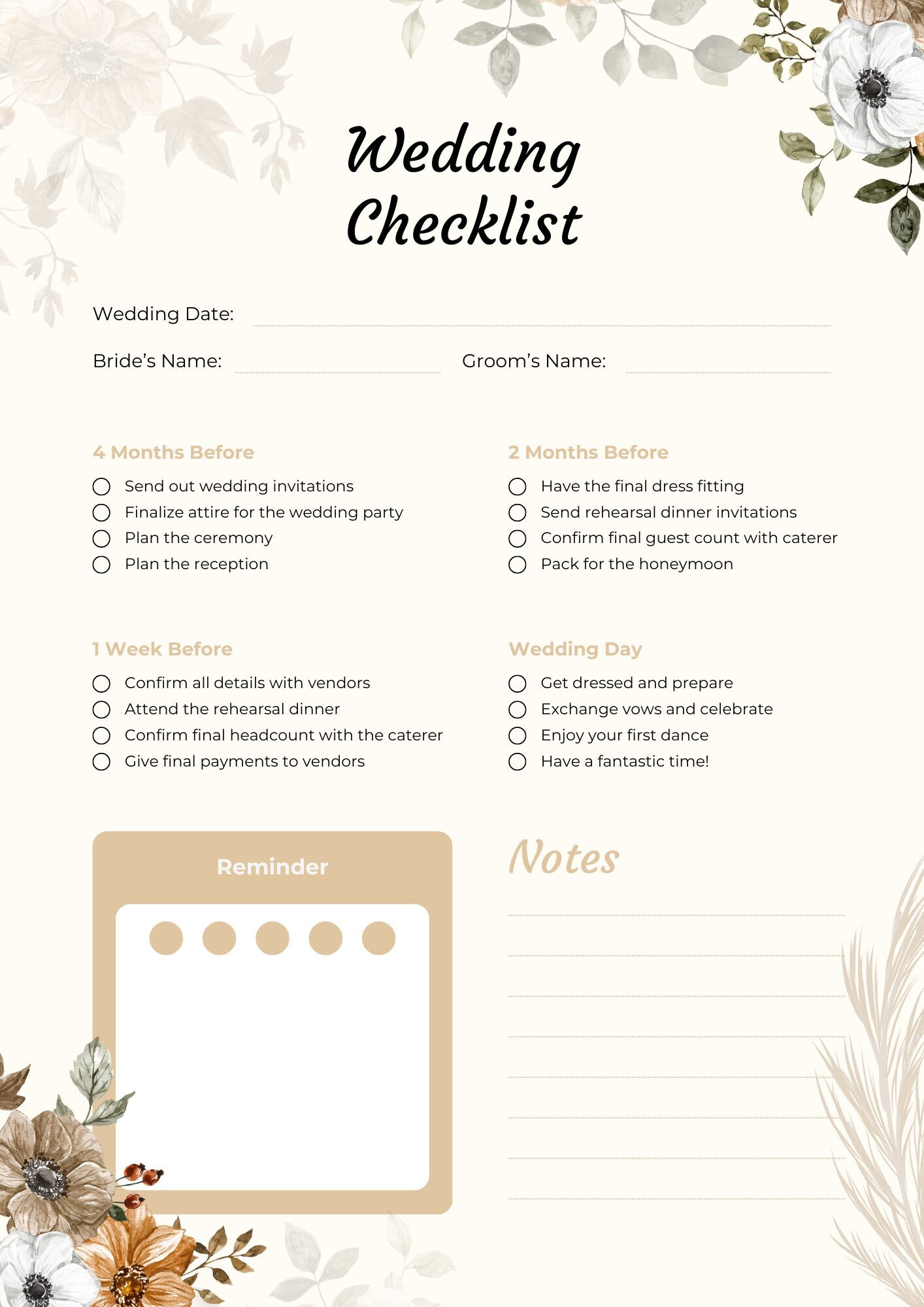 Wedding Checklist Template Printable & Editable in Canva. Wedding to Do ...