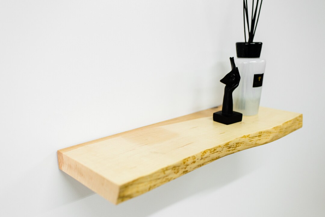Ash Floating Shelf, WITH and WITHOUT Tree Edge Made of Ash Wall Shelf ...