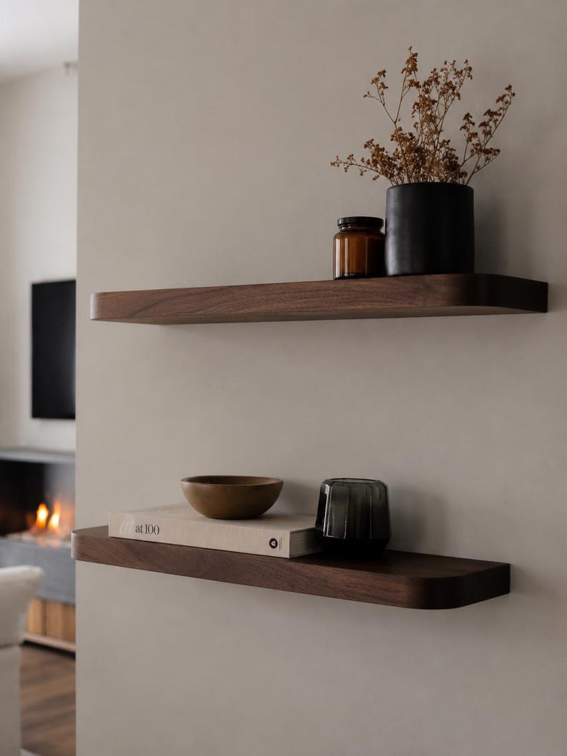 Floating Wood Shelf Rounded Ends Minimalist Custom - Etsy