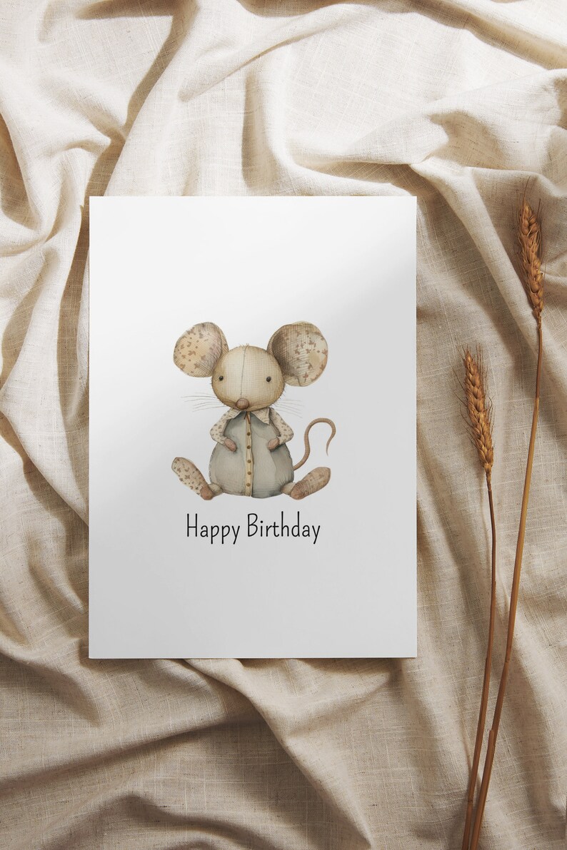 Birthday Card Mouse, Happy Birthday, Minimalist, Children's Birthday ...