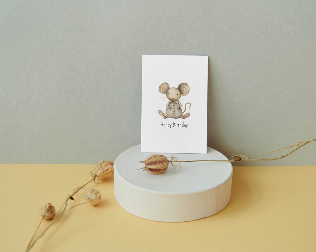 Birthday Card Mouse, Happy Birthday, Minimalist, Children's Birthday ...
