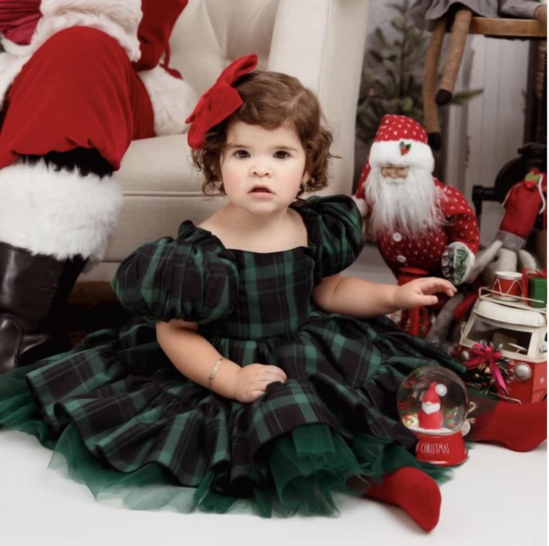 Green Tutu Plaid Flannel, Tartan Christmas Dress, Baby Dress ...
