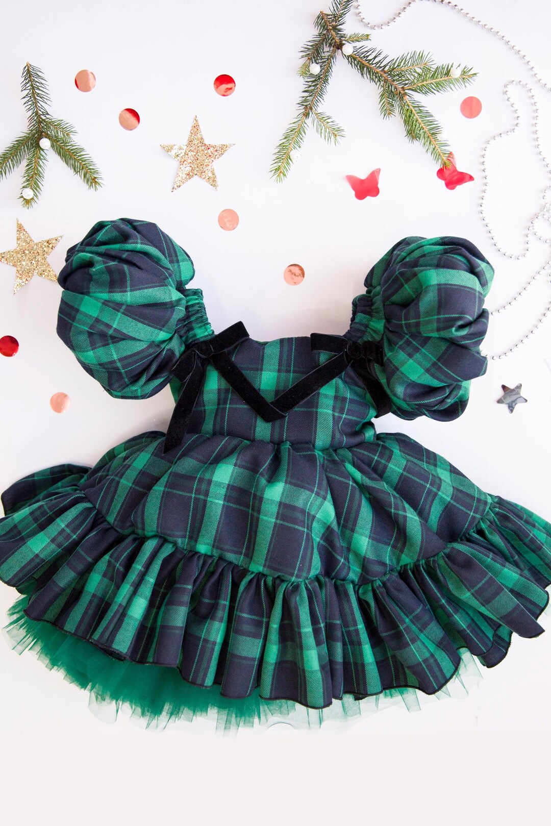 Green Tutu Plaid Flannel, Tartan Christmas Dress, Baby Dress ...
