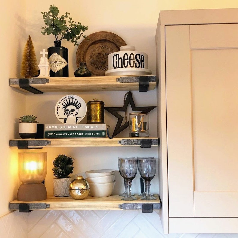 Industrial Rustic Scaffold Board Floating Shelves - Includes Raw Steel ...