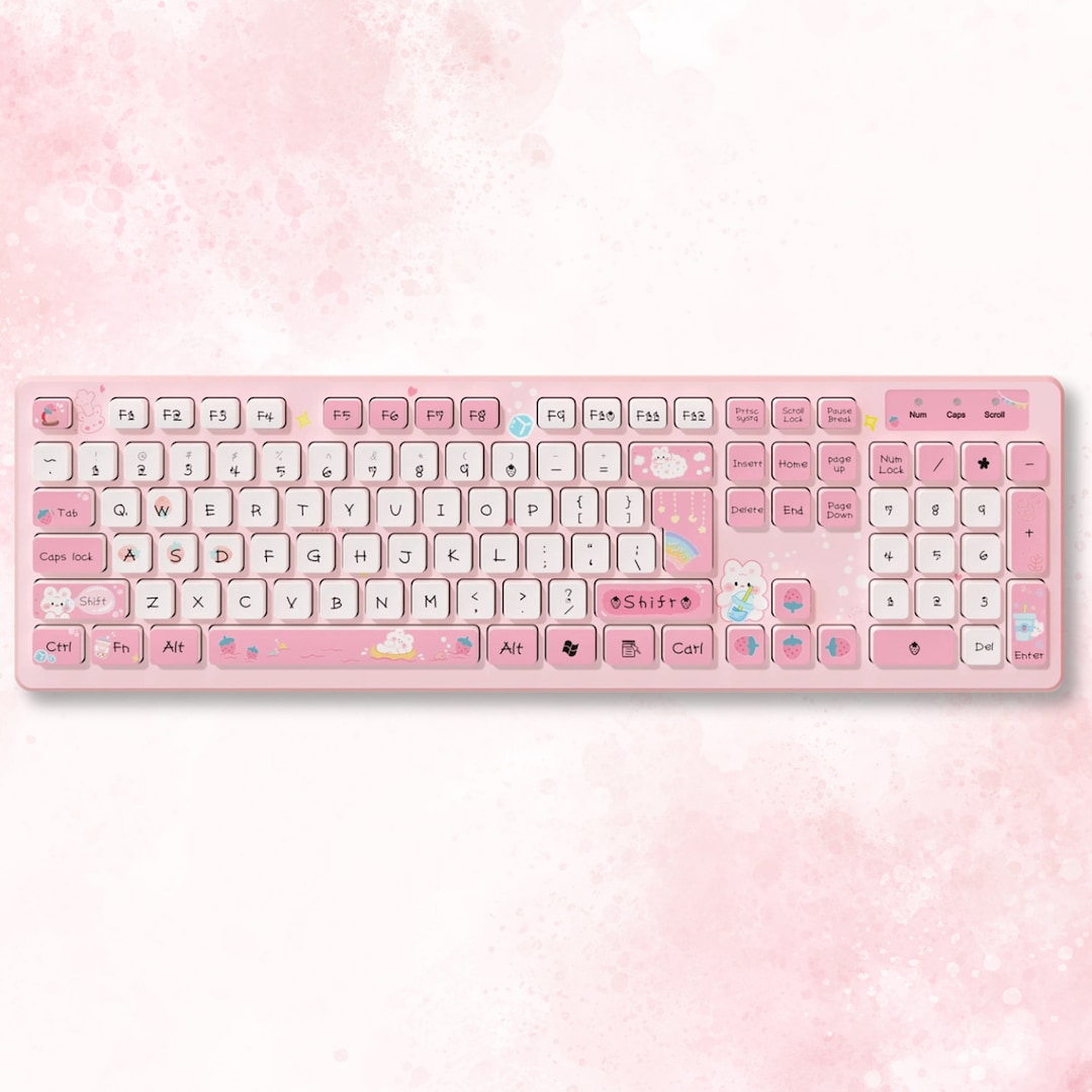 Kawaii Wired Keyboard, Tea Rabbit Cute Pink Chocolate Wired Keyboard ...
