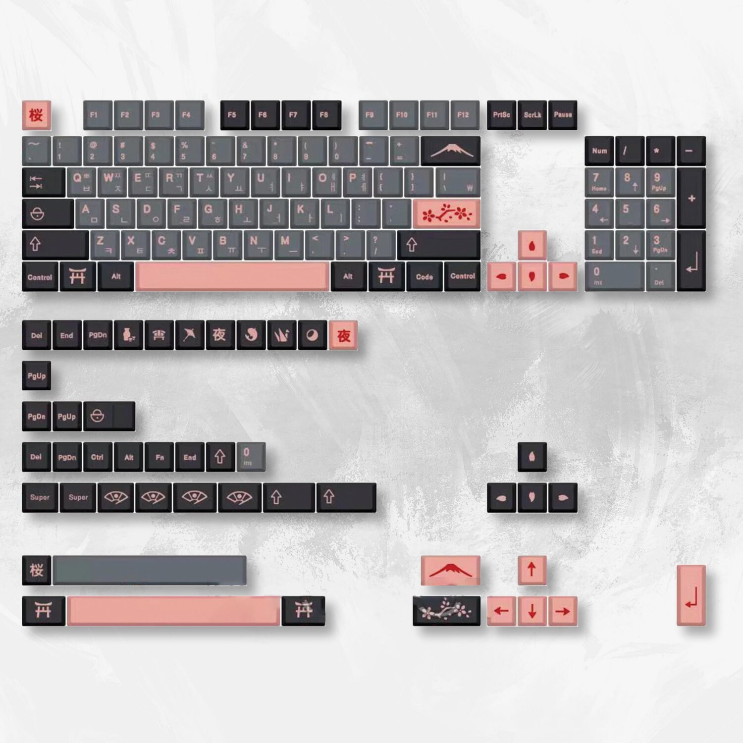 151 Keys Night Sakura Keycaps Set for Mechanical Keyboard, Cherry MX ...