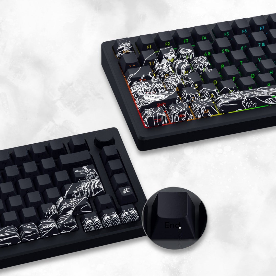 Japanese Sea Wave Keycap Set, Pbt Dye Sub 131 Key Keycaps for ...
