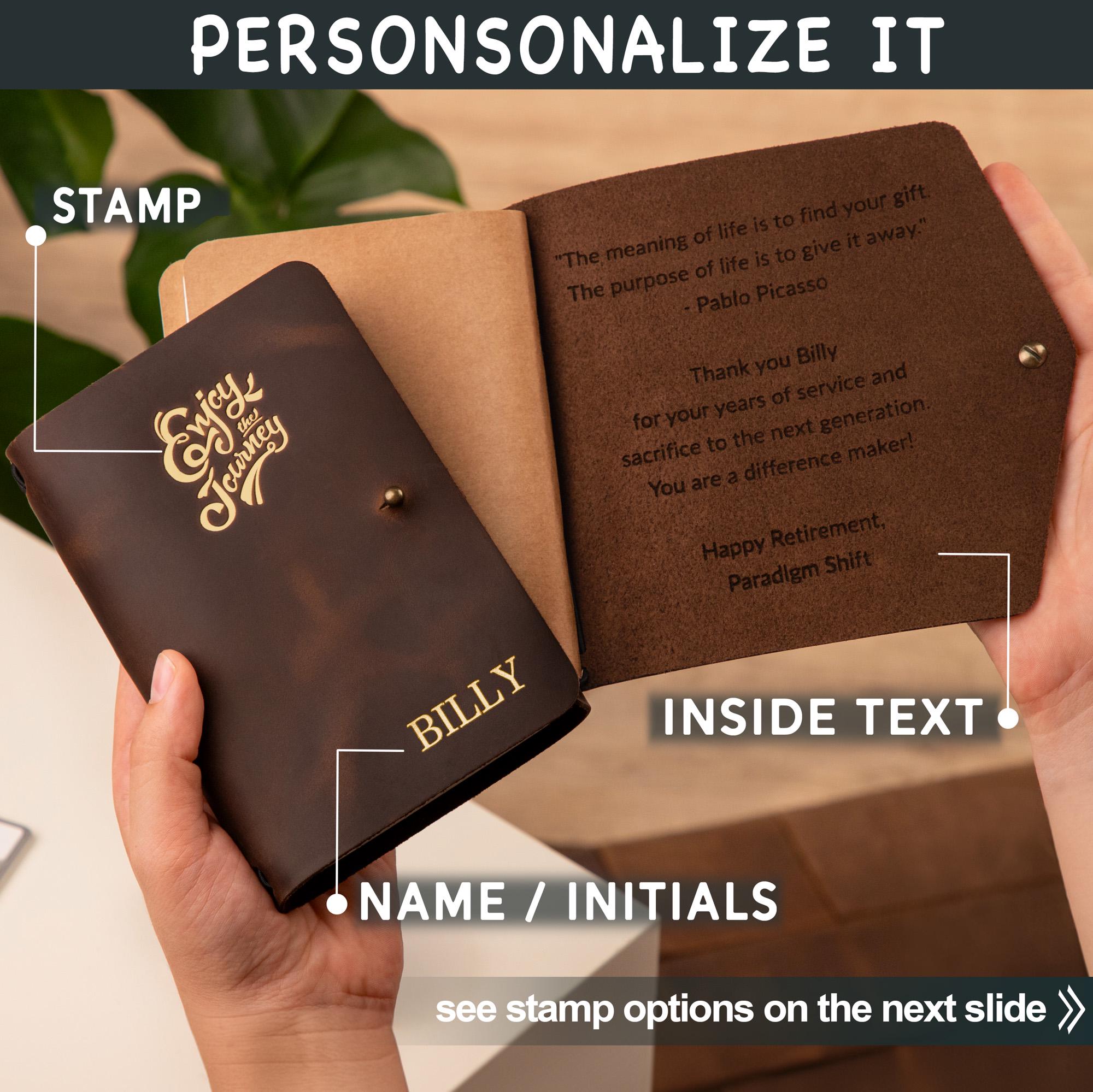 Custom Leather Journal With Refillable Pages, Monogram Notebook ...